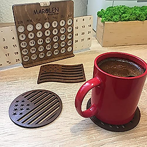 Independence Day Wood Coasters Set - This USA Gift Include 4pcs Carved American Flag Wooden Coasters for Drinks - Great Patriotic Home Decorations