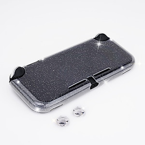 BelugaDesign Glitter Switch Bundle | Clear Snap on Case, Vinyl Wrap, Crystal Thumb Grips | Shiny Cute Pastel Accessories | Compatible with Nintendo Switch (Switch Lite, Black)