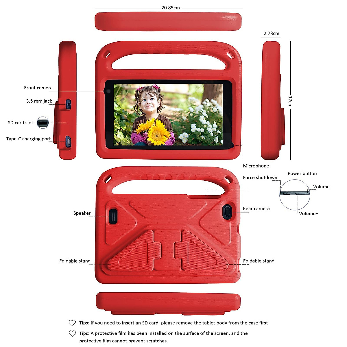 2024 Kids Tablet for Kids Android Tablet 7 inch 128GB Extended Memory, Google Play Installed Parental Control Mode Puzzle Game IPS HD Display, Toddler Tablet with Shock-Proof Case, Red
