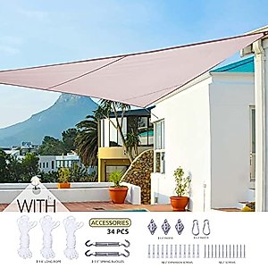 MordenApe Sun Shade Sail with Hardware Kit, UV Block Shade Sail Sets, Outdoor Sun Shade Canopy for Patio Backyard Garden with Accessories(16.5' x 16.5' x 16.5', Beige | Triangle)
