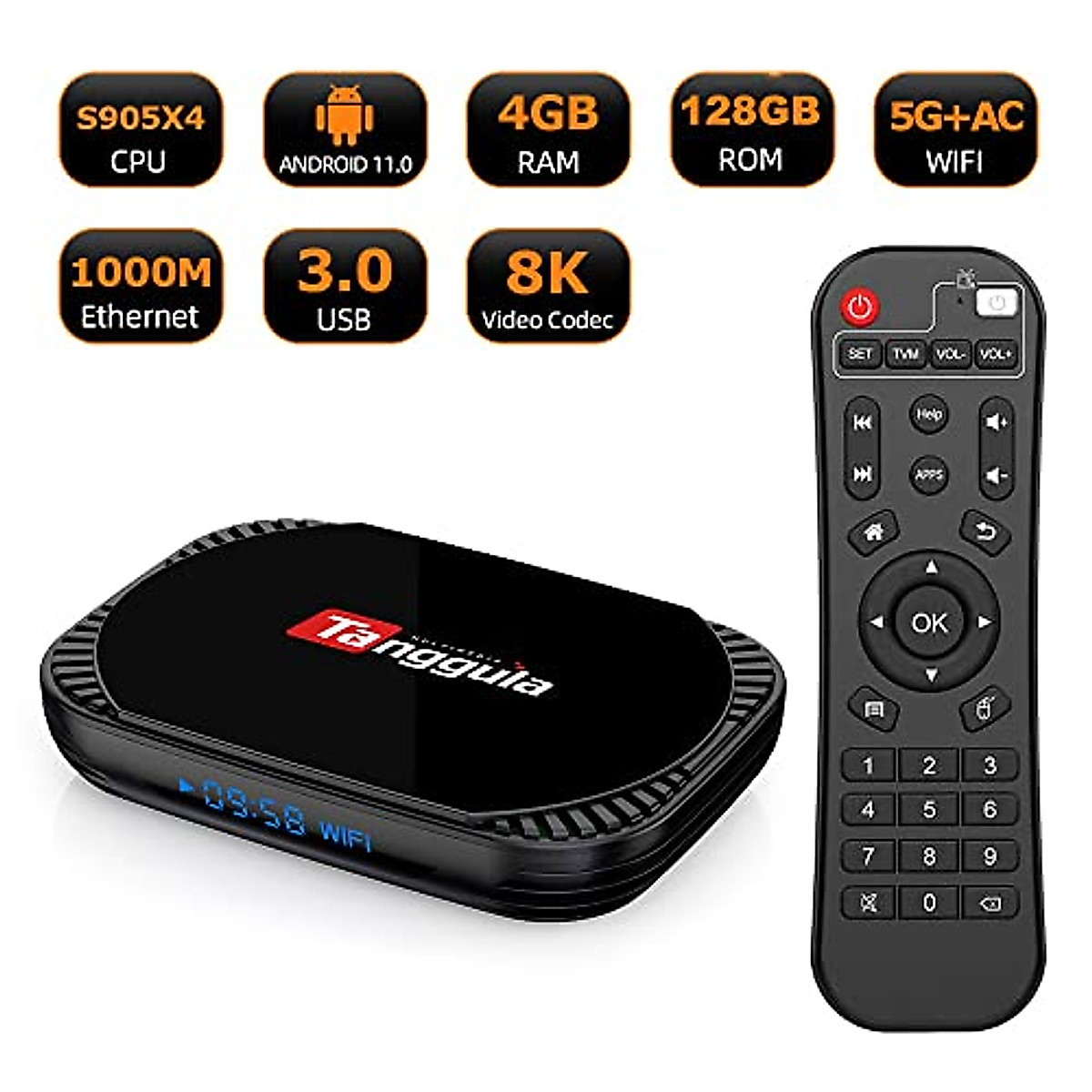 2022 New Tanggula X5 Android TV Box, 4GB+128GB Android 11.0 Media Player, Dual Band WiFi 2.4GHz/5GHz Free Voice Remote Mini Keyboard