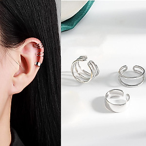 MASCOROMI Ear Cuffs for Women Non Piercing, 7pcs 925 Sterling Silver Ear Cuffs Set, Helix Minimalist Fake Cartilage Cuff Earring (Silver-01)