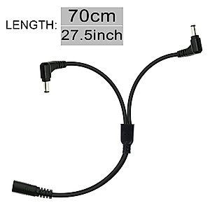 GINTOOYUN DC Splitter Cable 1 Female to 2 Right Angle Male, 12V DC 5.5mm x 2.1mm Y Splitter Adppter Female to 90 Degree Male Extension Cable 0.7m (1 to 2 Right Angle Way)