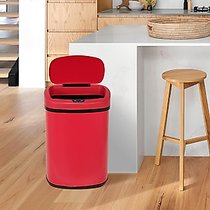 HCY Kitchen Trash Can 13 Gallon Automatic Metal Garbage Can Stainless Steel Waste Bin with Lid Smart for Kitchen,Office,Living Room,Bathroom(Red), 16 inches(L)x11 inches(W)x25 inches(H)