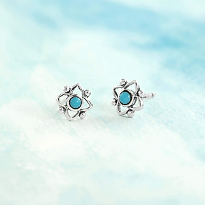 Boma Sterling Silver Blue Turquoise Flower Shaped Dot Stud Earring