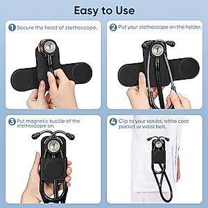 SKYREH Bundle: Stethoscope Holder Clip, PU Leather Stethoscope Hip Holder + Stethoscope Hard EVA Case Shockproof Travel Storage Bag for 3M Littmann Classic III, 3M Littmann Cardiology IV