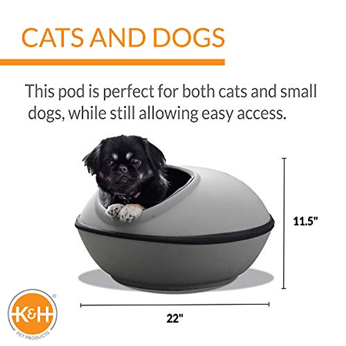 K&H PET PRODUCTS Mod Dream Pod Pet Bed Gray/Black 22 Inches