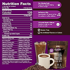 Click Coffee Protein, Protein & Real Coffee All-in-One, Meal Replacement Nutrition Drink, Mocha Flavor, 23 Essential Vitamins, Double Shot Espresso Coffee, Hot or Cold, 15.8-Ounce