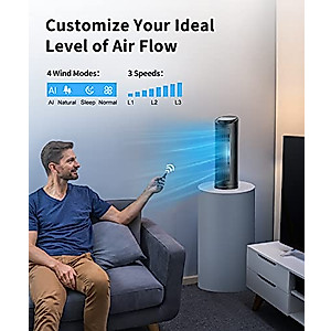 Cofeow Tower Fan for Bedroom, 20ft/s Quiet Cooling Fan, 70° Oscillating Floor Fan with Remote,Led Display,3 Speed Options,4 Modes,12Timer,13“ Bladeless Portable Table Fan for Bedroom Office Home Desk Black