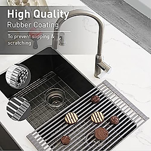 Bellemain Foldable Dish Drying Rack, Kitchen Rack, Sink Rack | Silicone Drying Rack, Dish Drying Mat, Stainless Steel Dish Drainer, Dish Rack Over Sink | Multipurpose Heat Resistant Mat (Gray, Large)