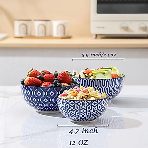 Selamica Ceramic 12 OZ Dessert Bowls Set, Cereal Bowls for Kitchen, 4.7 Inch Small Bowls for Ice Cream, Snack Side, Dishes Rice, Microwave Dishwasher Safe, Set of 6, Vintage Blue