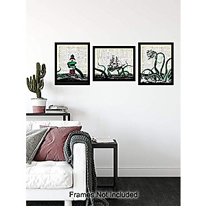 Octopus Kraken Dictionary Wall Art Print Set - Upcycled Vintage 8x10 Home or Office Decor for Bathroom, Bath, Beach or Ocean House - Unique Gift for Nautical, Ocean, Sea Lover - Unframed Posters
