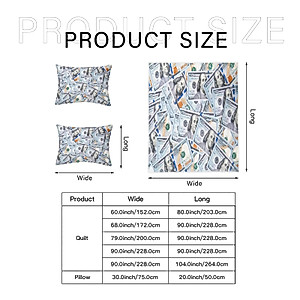 XIAOHUOZI Bedding Sheet Bed Sets - New One Hundred Dollar Bill Soft 3-Pieces Duvet Cover Set 1 Duvet Cover with 2 Pillow Shams Queen(90"×90")