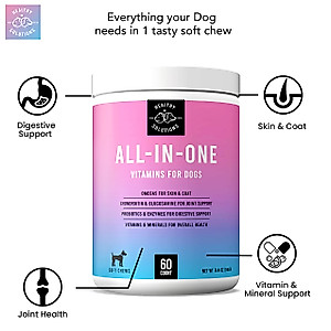All-in-One Dog Vitamins & Supplements - Dog Multivitamin Supplement for Joint Support, Digestion, Skin, & Coat - Plus Omega-3, 6, 9 - Ultimate Daily Vitamin for Dogs - Made in USA, 60 Soft Chews