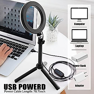 Selfie Ring Light for Zoom Meeting, Dimmable Desktop LED Circle Light with Tripod Stand, 8'' Lighting Kit Gifts for Live Streaming/Laptop Video Conference/Makeup/YouTube/Vlog/Video Recording