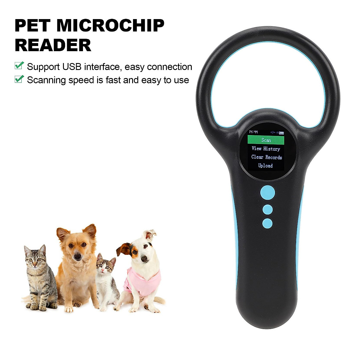 Pet Microchip Reader, Data Storage Portable Pet Chip Scanner Rechargeable Animal ID Tag Scanner with Stable Display 134.2K Dual Frequency Chip for Animal Pets Pigs Dogs Cats