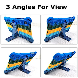 iZi Way Pop It Tablet Case for Lenovo Tab M10 FHD Plus 10.3" 2nd Gen TB-X606F, Smart Tab M10 HD 10.1" TB-X306F, Fidget Poppet Push Bubble Silicone Cover Stand Strap Pencil Holder for Boys - Blue