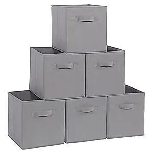 STORAGE MANIAC Storage Cubes, 11 Inch Collapsible Storage Bins with Handles, 6 Pack Fabric Foldable Bins for Organization, Durable Storage Bins for Closet, Shelves, Offices, Toys, Grey