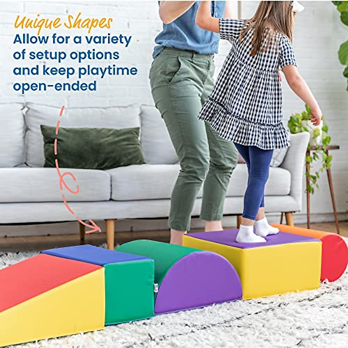 ECR4Kids SoftZone Climb and Crawl Activity Playset, Lightweight Foam Shapes for Climbing, Crawling and Sliding, Safe Foam Playset for Toddlers and Preschoolers, 5-Piece - Assorted