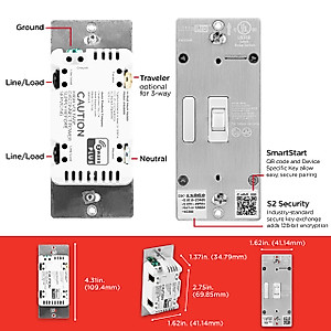 UltraPro Z-Wave Smart Toggle Light Switch with QuickFit and SimpleWire, 3-Way Ready, Compatible with Alexa, Google Assistant, ZWave Hub Required, Repeater/Range Extender, White, 2-Pack, 54912