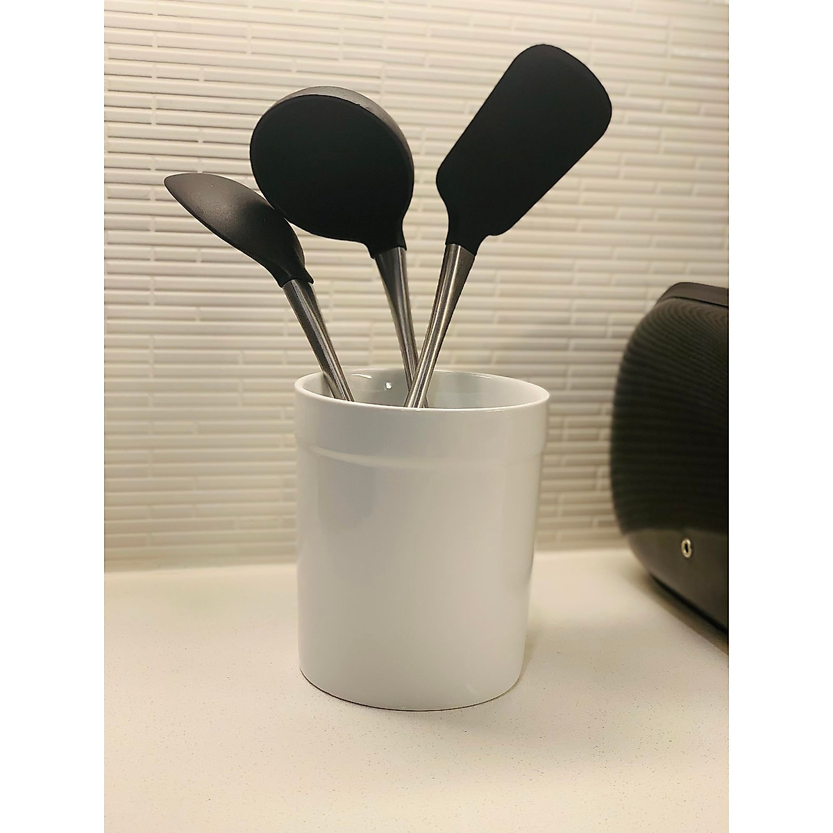 Fox Run Utensil Holder, White Stoneware