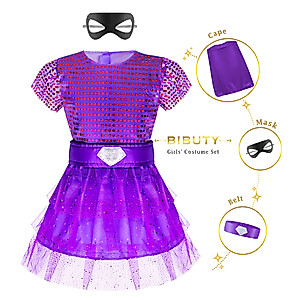 BIBUTY Kids Princess Dress Up Clothes for Little Girls, Pretend Play & Dress Up Princess Costume Set with ith 4 Set of Supergirl Costume with Capes and Masks, Toys Gifts for 3-6 Toddler Little Girls