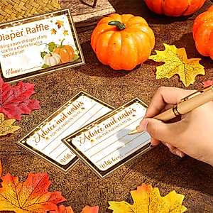 51 Pieces Fall Pumpkin Diaper Raffle Tickets with Diaper Raffle Card Box, Diaper Raffle Sign Advice and Wishes Diaper Party Raffle Insert Cards Baby Shower Decoration Neutral for Thanksgiving Game Kit