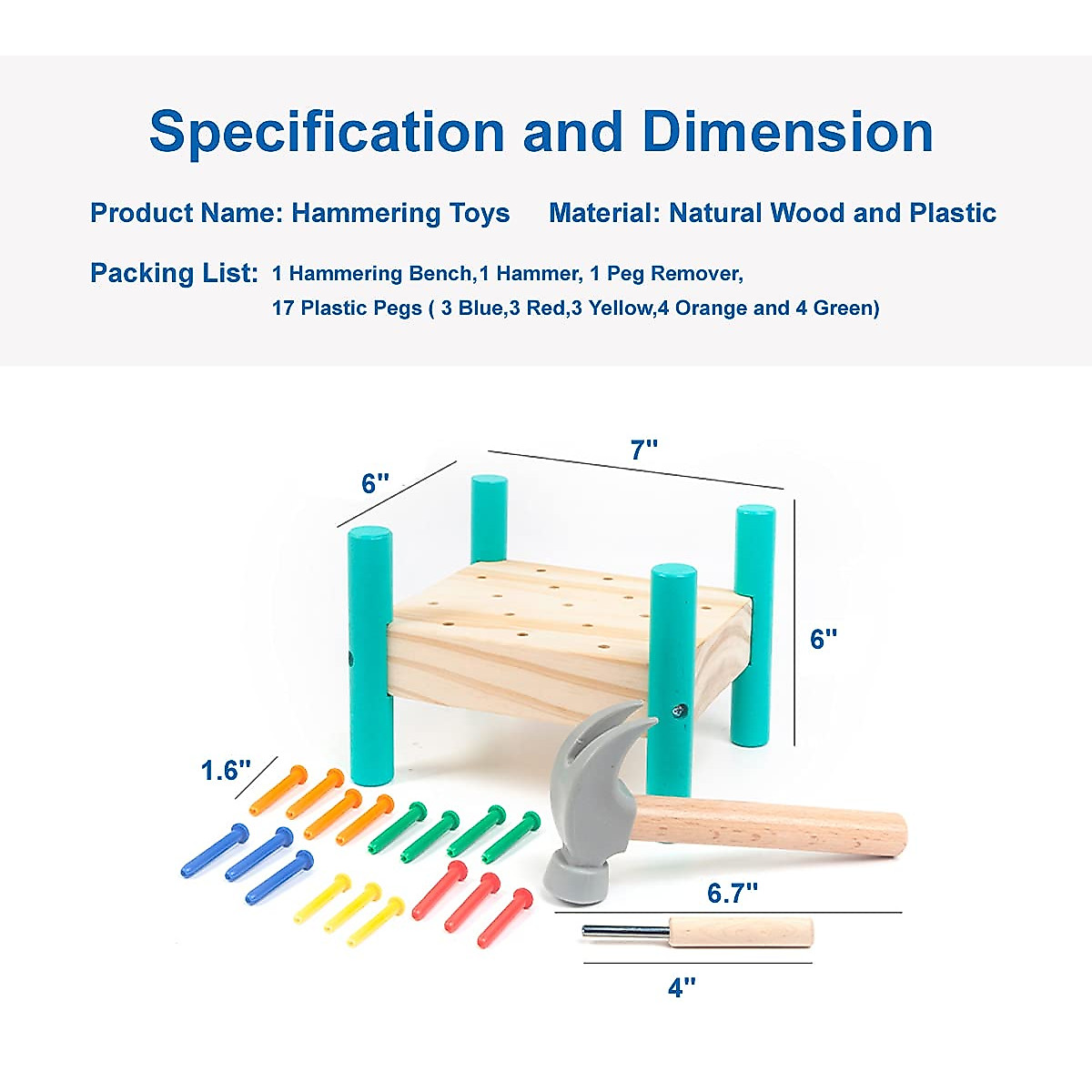 OUJILA Wooden Baby Workbench Pounding Hammer Toy for Toddlers,STEM Educational Preschool Learning Toys for Kids, Great DIY Gift for Boys and Girls