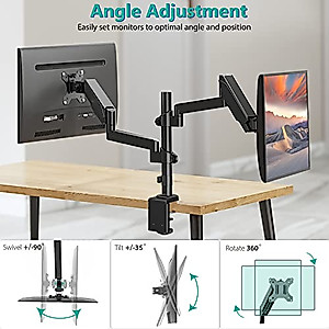 WALI Dual Monitor Mount, Adjustable Gas Spring Arms Mount for 2 Monitors up to 32 inch, 17.6lbs Weight Capacity, Fully Adjustable for Home Office (GSDM002), Black
