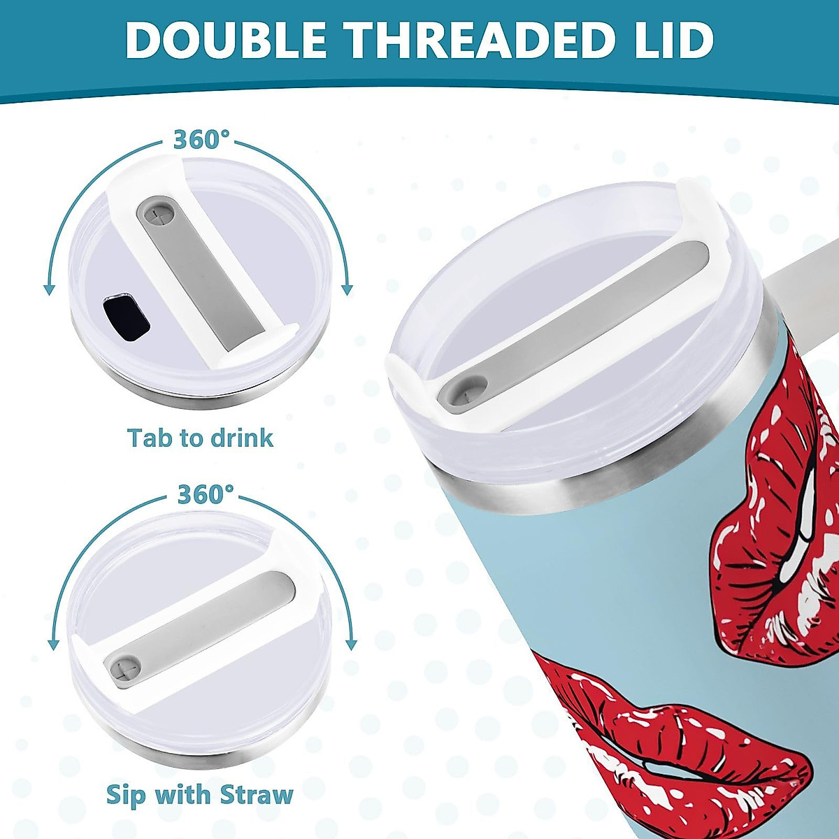 ALAZA Red Lips Lipstick 40 oz Tumbler Stainless Steel Water Bottle Vacuum Insulated Cup with Straw Lid & Handle For Travel Car Cup Holder