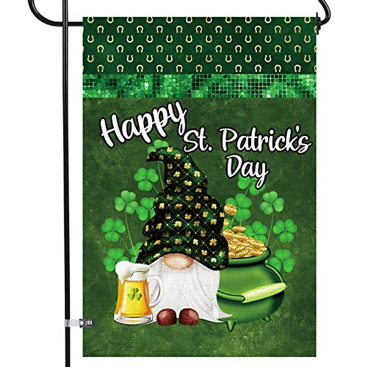 HOMFREEST Happy St Patricks Day Garden Flag Gold Coin Gnome Yard Flag Lucky Clover Beer Small Garden Decorations Green Day Outside Lawn Display for Indoor Outdoor Patio Porch 12x18 Inch Vertical Double Sided