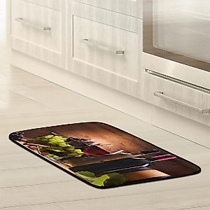 DJYQBFA Glasses of Red and White Wine Floor Mats Kitchen Durable Floor Mat Soft Quick Absorbent Grapes Wooden Area Rug for Home Office Sink Laundry 16 x 24 Inches