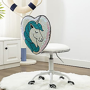 DM Furniture Swivel Kids Desk Chair Faux Leather Student Living Room Chair Thick Padded Adjustable Swivel Chair for Girls and Boys (White Seat)