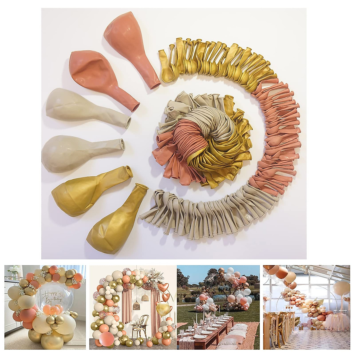 156pcs Dusty Pink Sand White Gold Balloon Garland Kit Arch, 5''/12''/18'' Different Sizes Retro Dusty Rose Blush Latex Balloons For Wedding Engagement Baby&Bridal Shower Birthday Party Decoration