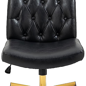 VanTook Home Office Swivel Desk Chair, Modern PU Vanity Chair, Height Adjustable Armless Computer Executive Chair Task Chair with Gold Base for Living Room, Makeup, Studying, Black