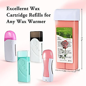 Rose Roll On Wax for Hair Removal, Soft Wax Roller Refill for Sensitive Skin, Roller Waxing Kit for Women, Depilatory Rolling Wax Roller Cartridge for Body Waxing Legs Arms at Home - 4 Pack (14.1 OZ)