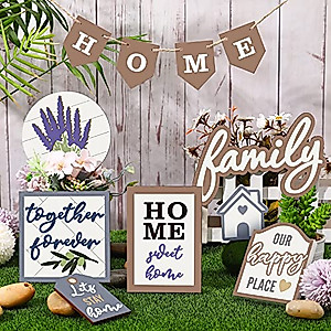 11 Pieces Home Family Tiered Tray Decor Set Wooden Shelf Tier Tray Sign Home Farmhouse Rustic Layered Pallets Decorations Wood Tiered Tray for Home Indoor Decor (Family Style)