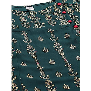 Yash Gallery Women's Plus Size Rayon Floral Print Anarkali Kurta (Dark Green)