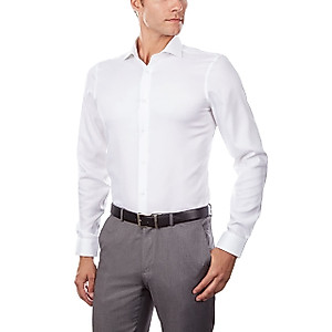 Calvin Klein Men's Dress Shirt Slim Fit Non Iron Stretch Solid, White, 15.5" Neck 32"-33" Sleeve