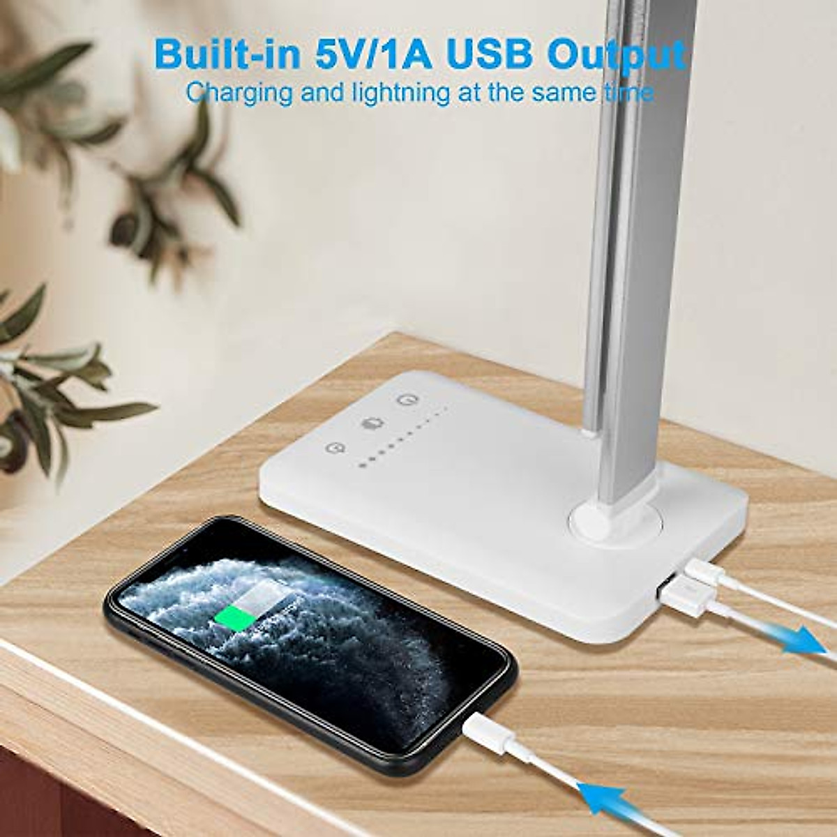 Linkstyle LED Desk Lamp, Table Light with USB Charging Port, Foldable Dimmable 5 Modes 10 Brightness Levels Touch Control Desk Light Auto Timer Eye Caring Book Reading Lamps for Home Office