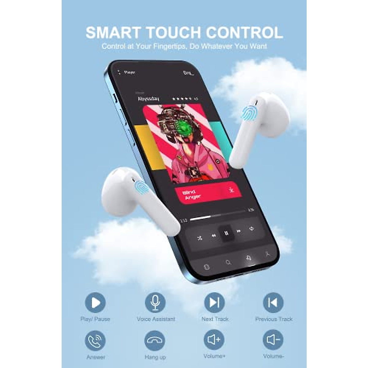 ZONWOO Wireless Earbuds, Bluetooth 5.3 Headphones with Charging Case, Touch Control in-Ear Stereo Earphones with Mic for Cellphone, IPX5 Waterproof Wireless Ear Buds for Running Workout