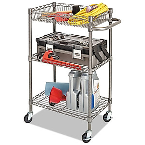 Alera 3-Tier Wire Rolling Cart, 3-Tier Wire Rolling Cart,28w x 16d x 39h, Black Anthracite