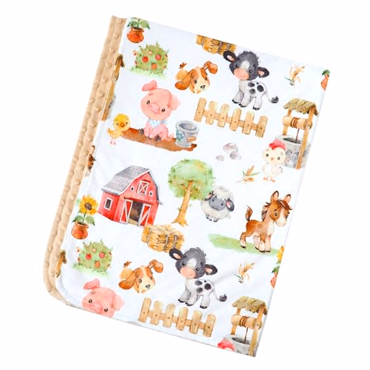 Honey Lemonade - Premium Soft Plush Lightweight Minky Dot Toddler Baby Blanket for Newborn 30"x40" - Soft Baby Blanket for Boys and Girls - (Farm Animals Beige) Unisex