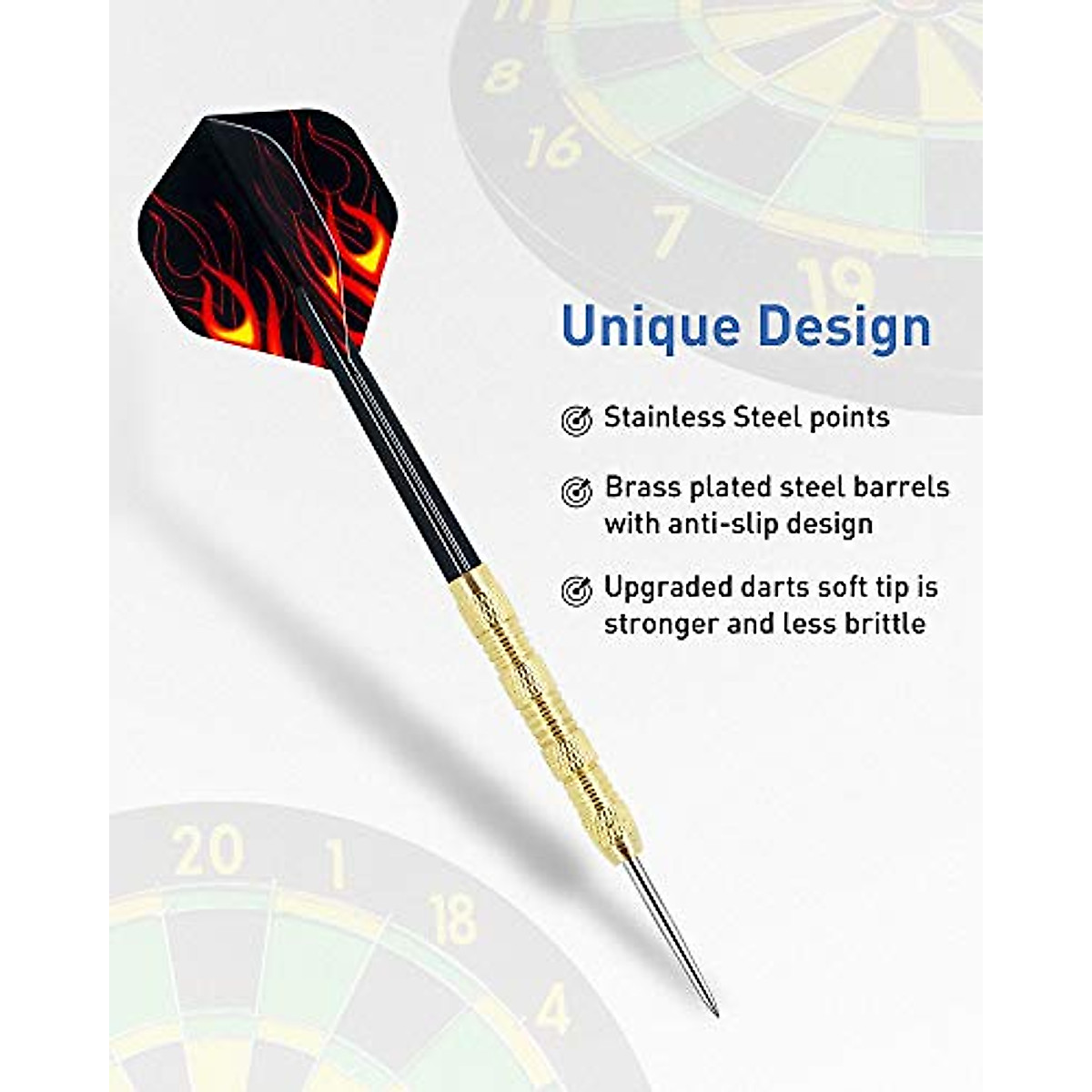 CIKKUE Steel Tip Darts, 18 Pack Premium Professional Dartboard Darts Metal Tip Set with 4 Extra Flights Flight Protectors Tools Men Gift