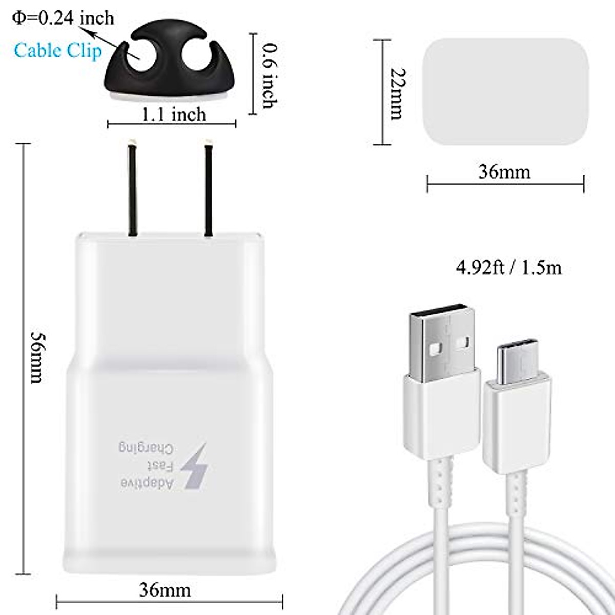 Charger for Samsung Galaxy S9, Swadaws 2 Pack Adaptive Fast Wall Android Cell Phone Tablet Charger Station Adapter with USB Type C Cable Compatible Samsung Galaxy S20 S10 S10e S8 Plus/Note 8 9 (White)