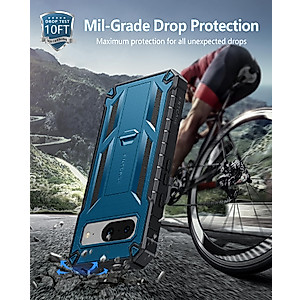 FNTCASE for Google Pixel 8 Case: Military Grade Shockproof Rugged Protective Phone Cover with Kickstand, Belt-Clip Holster & Extra Front Frame, Heavy Duty Hard Pixel 8 Cell Phone Cases 5G (Blue)