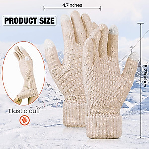 4 Pairs Women's Winter Touch Screen Gloves Warm Fleece Lined Knit Gloves Elastic Cuff Winter Texting Gloves (Black, Gray, Pink, Beige)