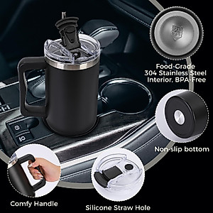 LATTPLYN 40 oz Tumbler with Handle and Straw Lid Insulated Cup Stainless Steel Water Bottle Travel Mug Gifts for Women Men Kids Trek Collection Black-1 Pc