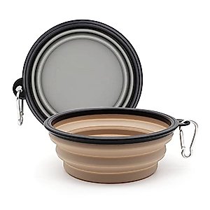 COLLAPSIBLE Dog Cat Bowls 2 Pack Travel Dog Bowls Portable Pet Water Bowl Dog Cat Food Feeder Walking Hiking Camping Bowl for Small Medium Large Dogs (Small, Cool Gray & Light Brown)