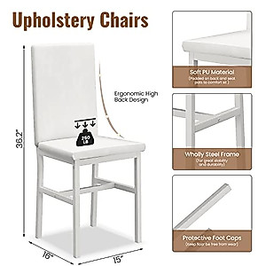 tantohom Faux Marble Dining Table Set, Compact Kitchen Table and Chairs for 4, 5 Pieces Dining Room Table Set with 4 Leather Upholstery Chairs for Small Space, Living Room, Breakfast Nook, All White